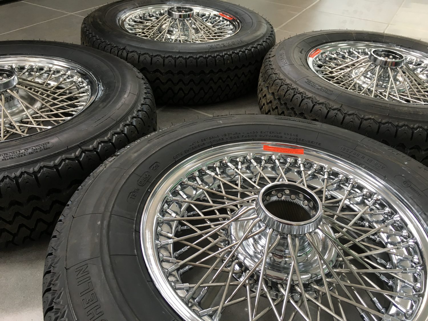 Preparing the new spokes and tyres - Bridge Classic Cars